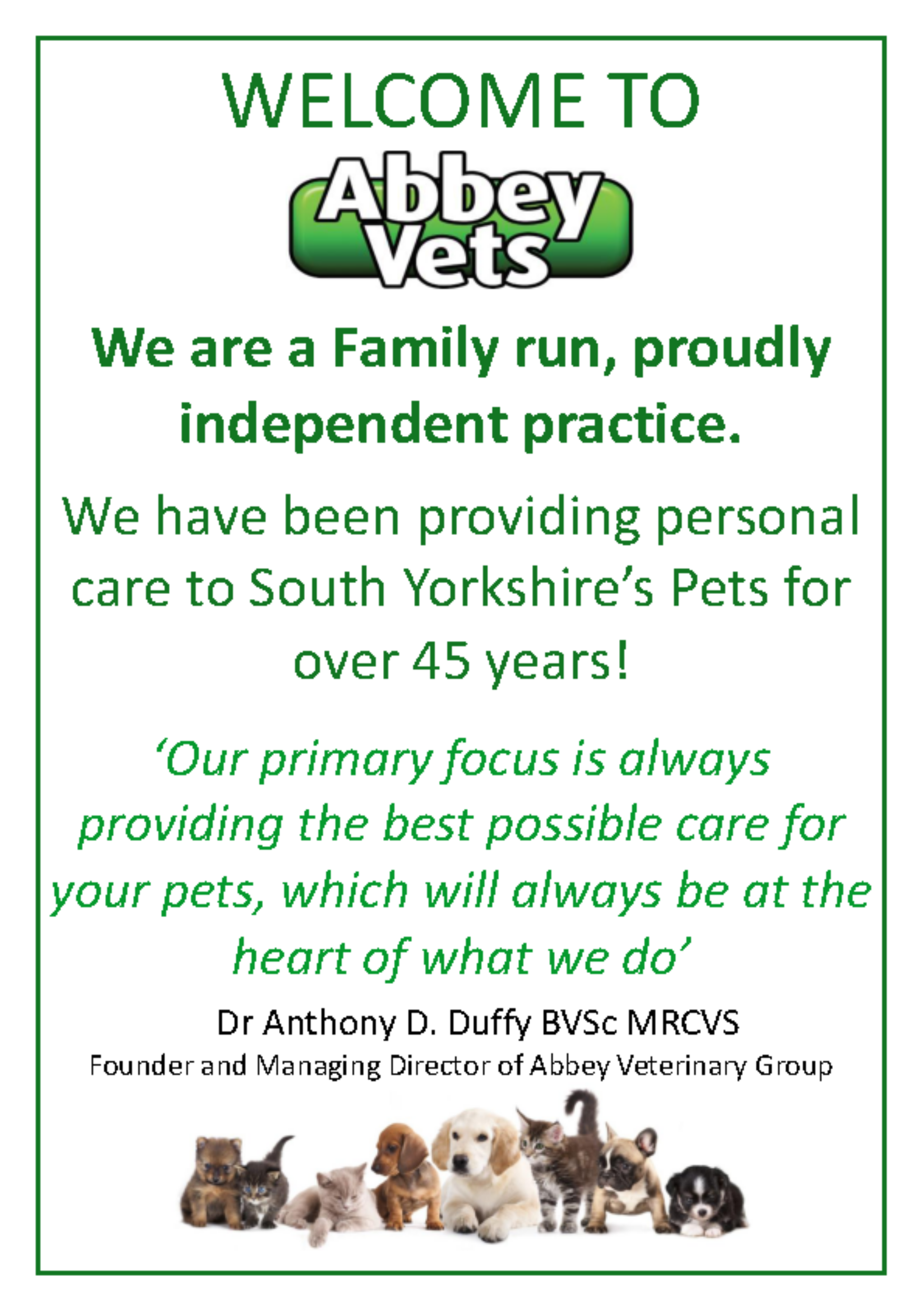 Vet in Barnsley, South Yorkshire & Sheffield | Abbey Vets